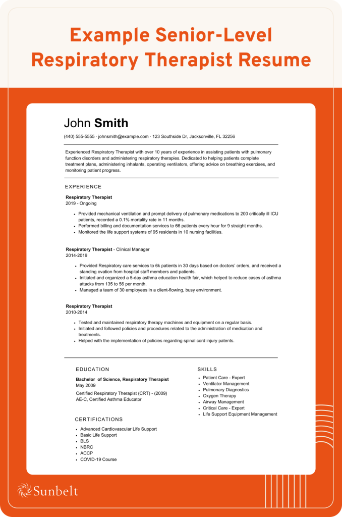 Respiratory Therapist Resume Examples & Tips for 2024 - Sunbelt Staffing