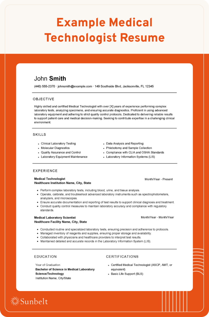 Medical Technologist Resume Guide | Sunbelt Staffing